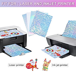 20 Sheets Holographic Sticker Paper for Inkjet & Laser Printer, Printable Vinyl Sticker Paper, Dries Quickly Sticker Paper Waterproof - 8.5x11 inch, Diamond/Rainbow/Dots/Transparent