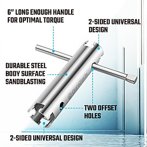 DURATECH Long Reach Basket Strainer Wrench, Universal Sink Strainer Wrench with Sliding Handle, Double End, 1/2" & 3/8 "