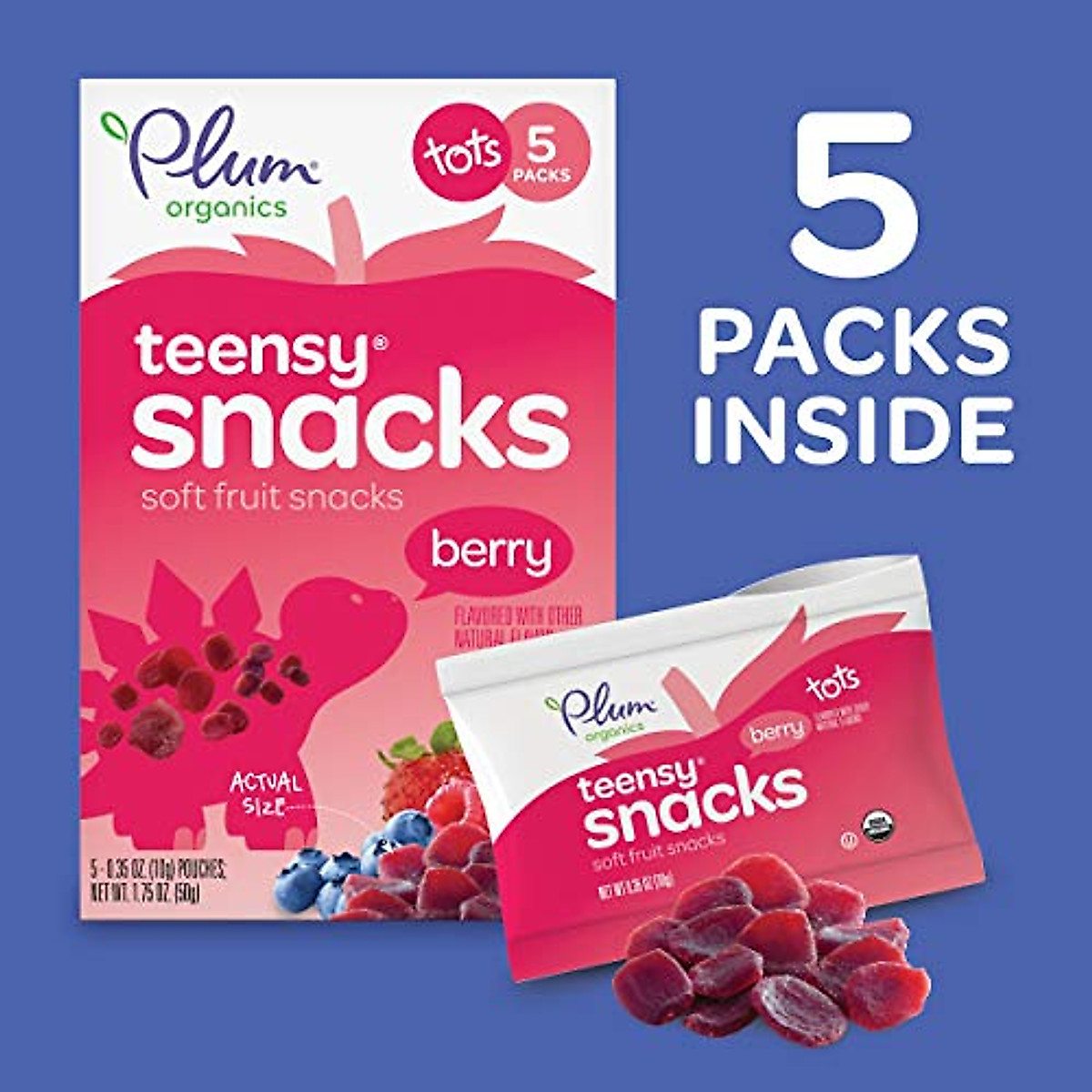 Plum Organics Teensy Snacks Organic Toddler Fruit Snacks, Berry, 1.75 Ounce Bags (Box of 5)