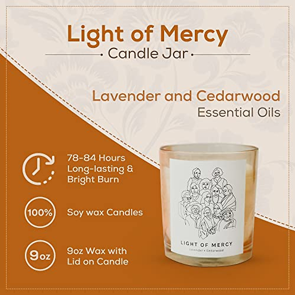 Blessed is She, Light of Mercy Candle, Lavender and Cedarwood Essential Oils, Candle in Glass, 74 - 80 Hours Long Burning Candle