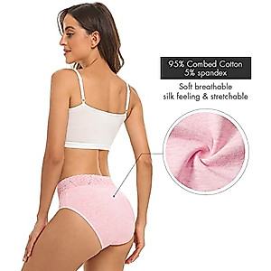 RHYFF Womens Underwear Cotton Bikini Panties Lace Soft Hipster Panty Ladies Stretch Full Briefs 5 Pack(R6004L-Light)