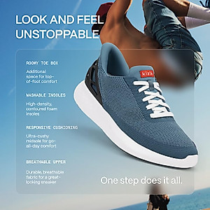 Kizik Athens Deep Sea Shoes, Slip-On Sneakers for Work, Walking, Unisex, Sizes 7, 8.5, Memory Foam Insole, Low Top, Casual