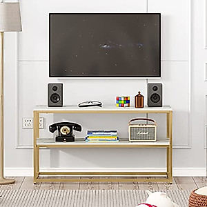 Function Home TV Stand for TVs up to 50 Inch, 3 Tier Entertainment Center, Modern TV Cabinet with Marble Top and Gold Metal Base, 42" Media Console Table with Storage for Living Room Bedroom