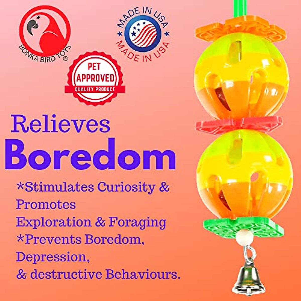 Bonka Bird Toys 1570 Twin Ball Bird Toy Parrot cage Toys Cages Cockatiels Conures African Greys