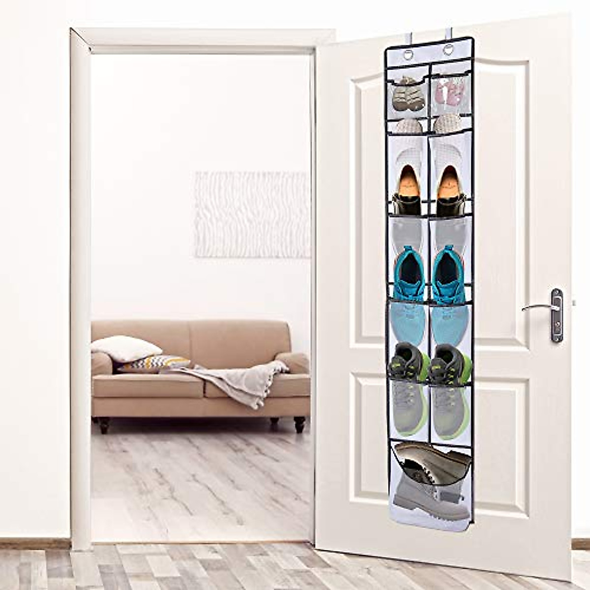 ULG Over The Door Shoe Organizer 22 Pockets Shoe Holder & 12 Mesh Pockets Hanging Shoe Holder Hanger Hanging Shoe Organizer with 3 Adjustable Metal Hooks