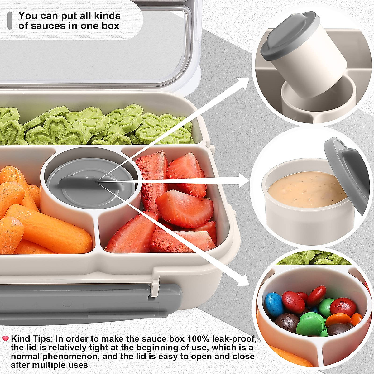 Amathley Bento box adult lunch box,lunch box kids,lunch containers for Adults/Kids/Toddler,5 Compartments bento Lunch box for kids with Sauce Vontainers,Microwave & Dishwasher & Freezer Safe(White)