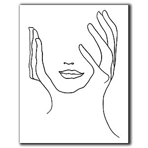 Abstract Minimalist Line Wall Decor - 11x14" UNFRAMED Print - Modern, Minimal, Black And White Drawing - Female Face And Hands Silhouette Wall Art