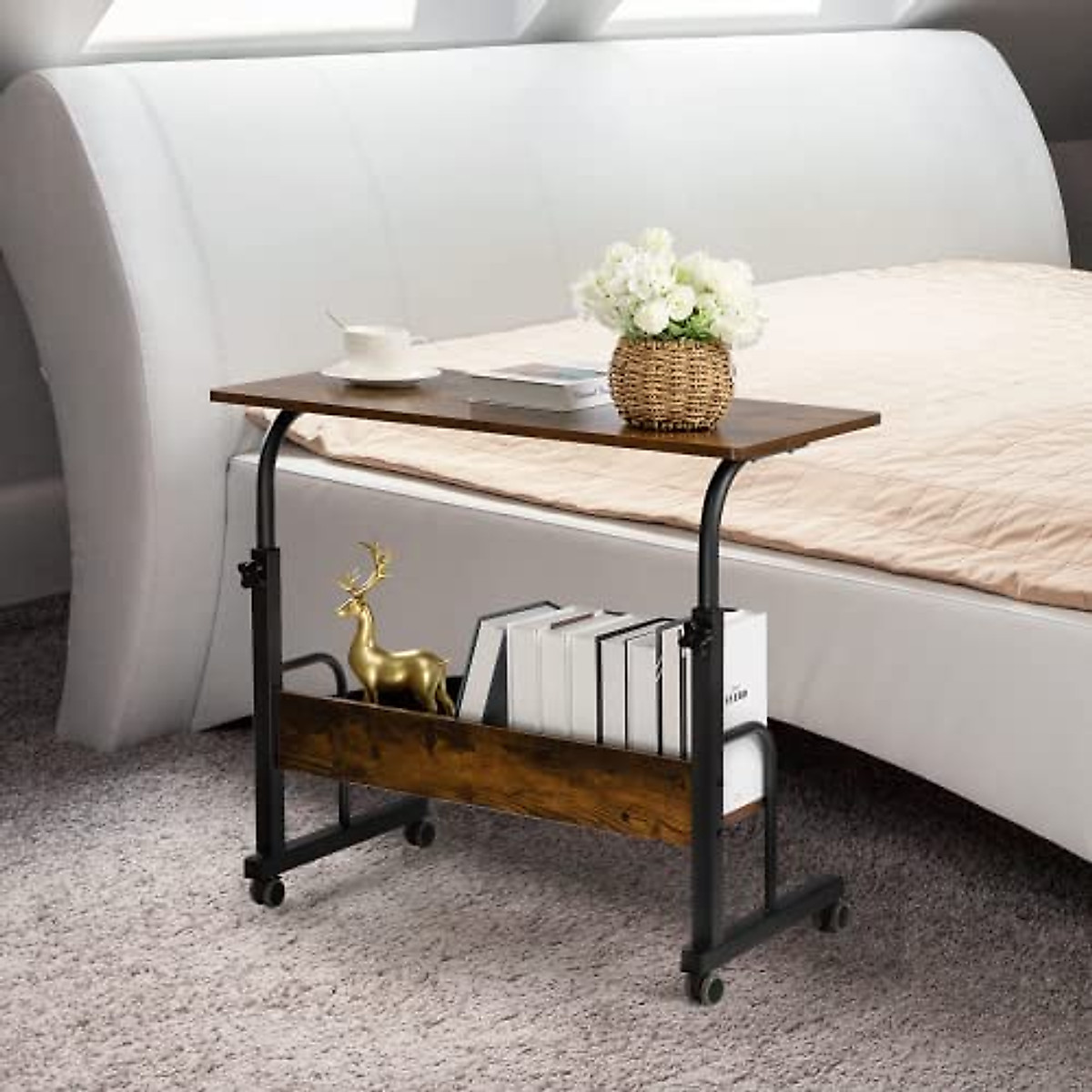 SIDUCAL Portable Laptop Desk, Mobile Laptop Cart Adjustable Height, Rolling Laptop Stand for Desk, Rolling Computer Cart with Wheels, Couch Desk Bed Desk for Laptop and Writing, 31.5'' Rustic Brown