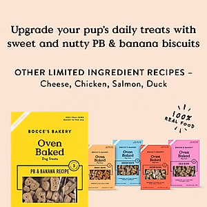 Bocce's Bakery Oven Baked PB & Banana Recipe Treats for Dogs, Wheat-Free Dog Treats, Made with Real Ingredients, Baked in The USA, All-Natural Peanut Butter & Banana Biscuits, 14 oz