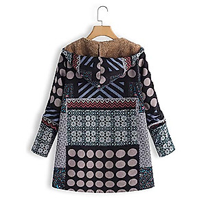 Andongnywell Womens Jackets Parka Boho Ethnic Print Vintage Fleece Lined Exotic Hooded Long Warm Padded Coats Plus Size (Black,Medium)