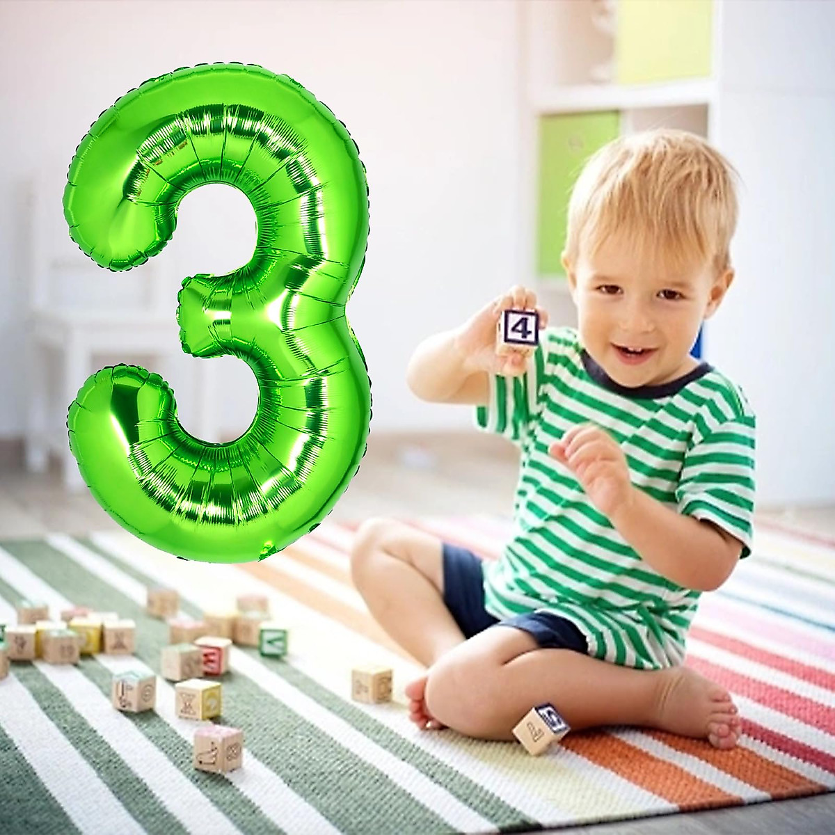 40 Inch Giant Light Green Number 3 Balloon, Helium Mylar Foil Number Balloons for Birthday Party, 3rd Birthday Decorations for Kids, Anniversary Party Decorations Supplies (Light Green Number 3)