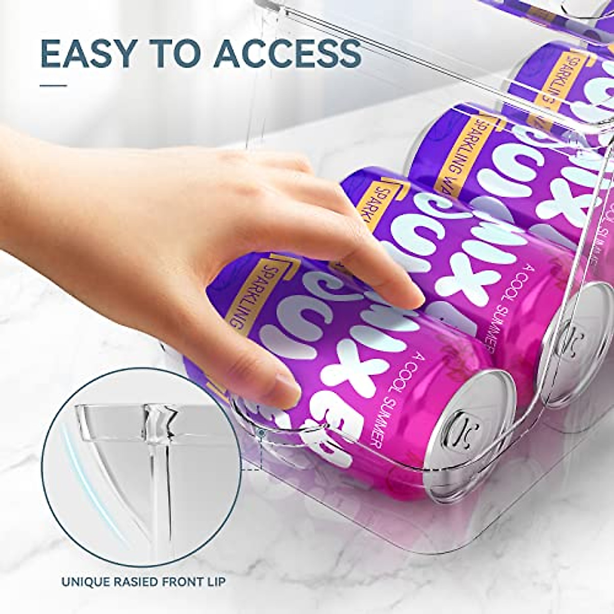 Soda Can Dispenser for Refrigerator with Lids, Stackable Drink Organizer for Fridge, Clear Plastic Refrigerator Organizer Bins, Beverage Can Holders for Pantry, Freezer, Kitchen, Cabinets Set of 2