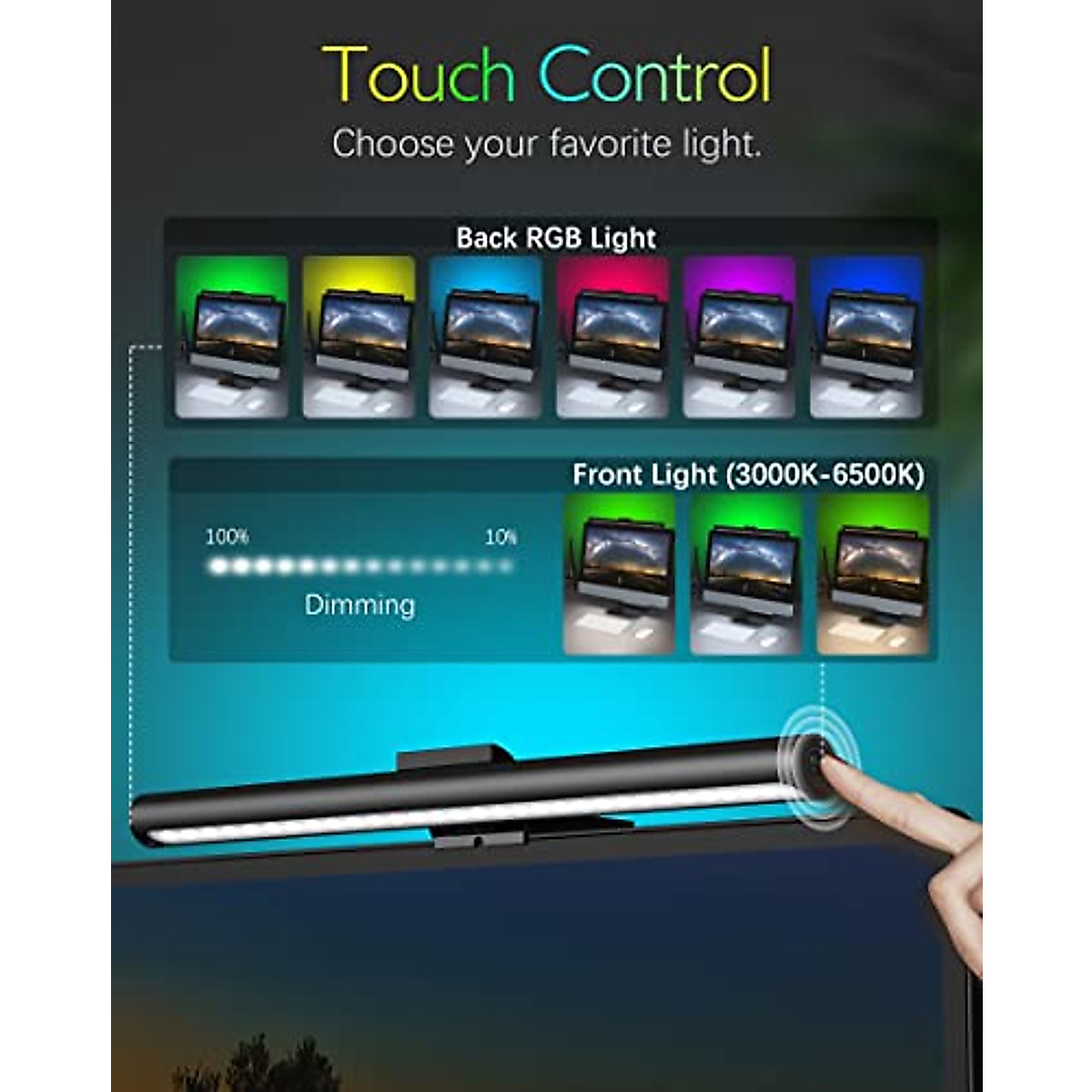 Computer Laptop Monitor Light Bar ,8W USB Working RGB Lamp , Dual Light Desk Lamp , Touch Control & Stepless Dimming & Hue Adjustment, Home Office Desk Light, Gift for Your Family and Friends