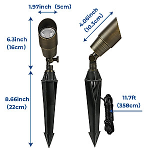 CINOTON 4-Pack Brass Landscape Spotlights Outdoor, Low Voltage LED Landscape Lighting Pathway, Waterproof Spotlight for Yard, Tree, Garden