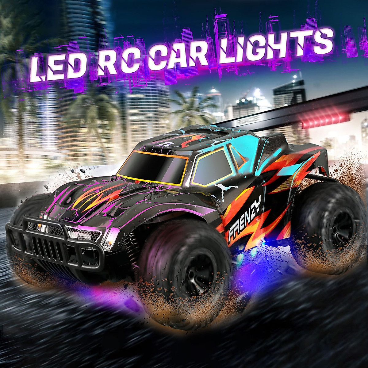 TRIPLEFINE 1:16 Scale Off Road RC Car, 30/km High Speed RC Car with 2 Battery, Remote Control Car with 2.4 GHz Remote Control, Gifts for Kids and Adults, Light Show RC car