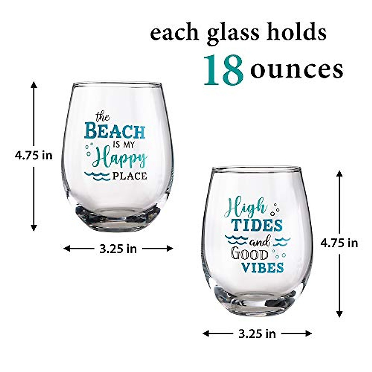Lillian Rose Beach Life Wine Glass Set, 2 Count (Pack of 1), Clear