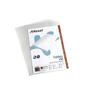 Rexel Crystal A4 Plastic Punched Pocket Wallets Top and Side Opening, Pack of 50
