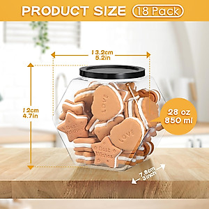 Dandat 18 Pcs Plastic Candy Jar Hexagon Shaped Plastic Cookie Container with Lid 28 oz Clear Wide Mouth Storage Display Jar for Cookies Candy Snacks Paper Stars Laundry Dog Treats Gifts Storage