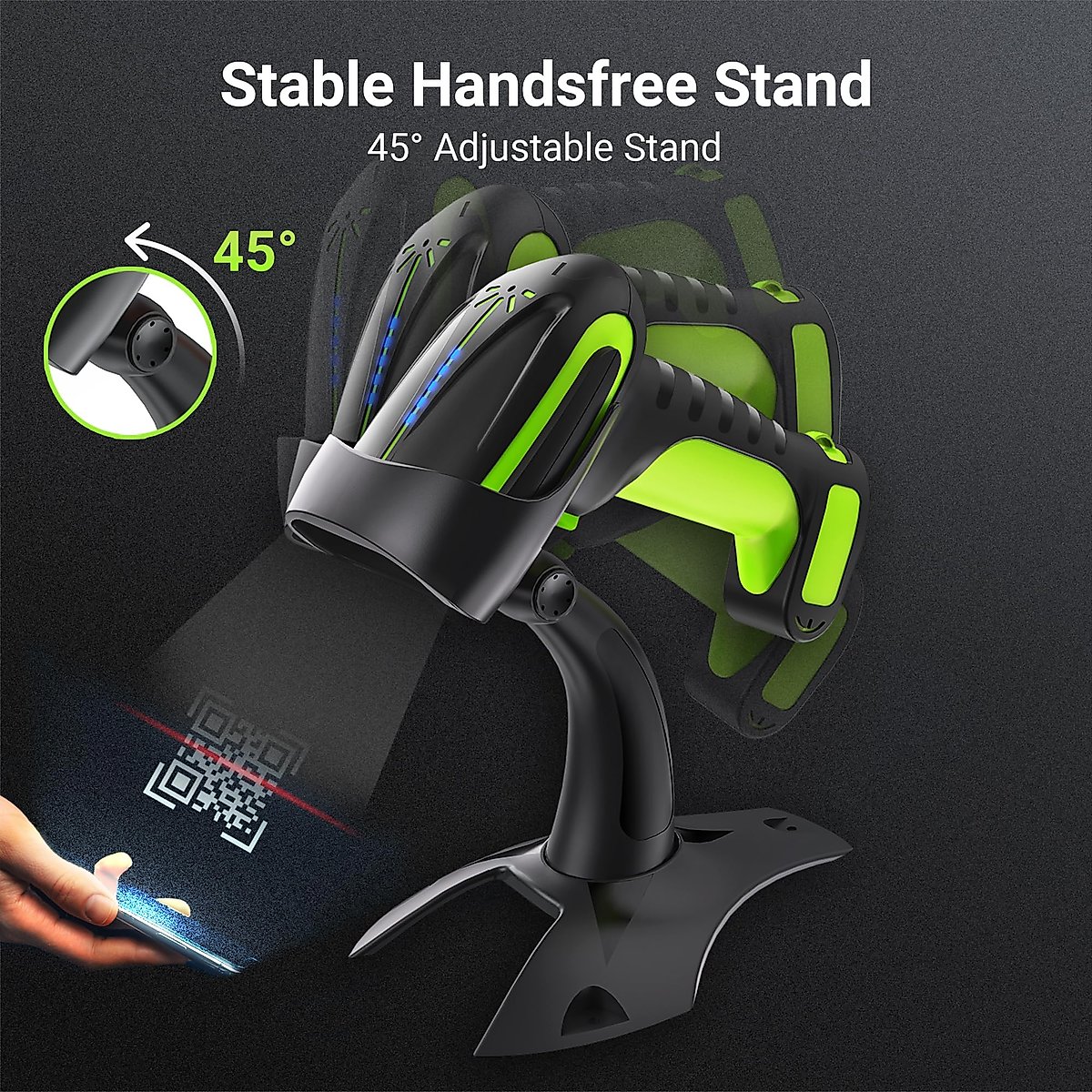 Tera Barcode Scanner Wireless 2D QR with Stand: Pro Version Battery Level Indicator 2500mAh Industrial Grade Bar Code Reader Works with Bluetooth 2.4G for Windows Mac Android iOS 8100 Pro Green