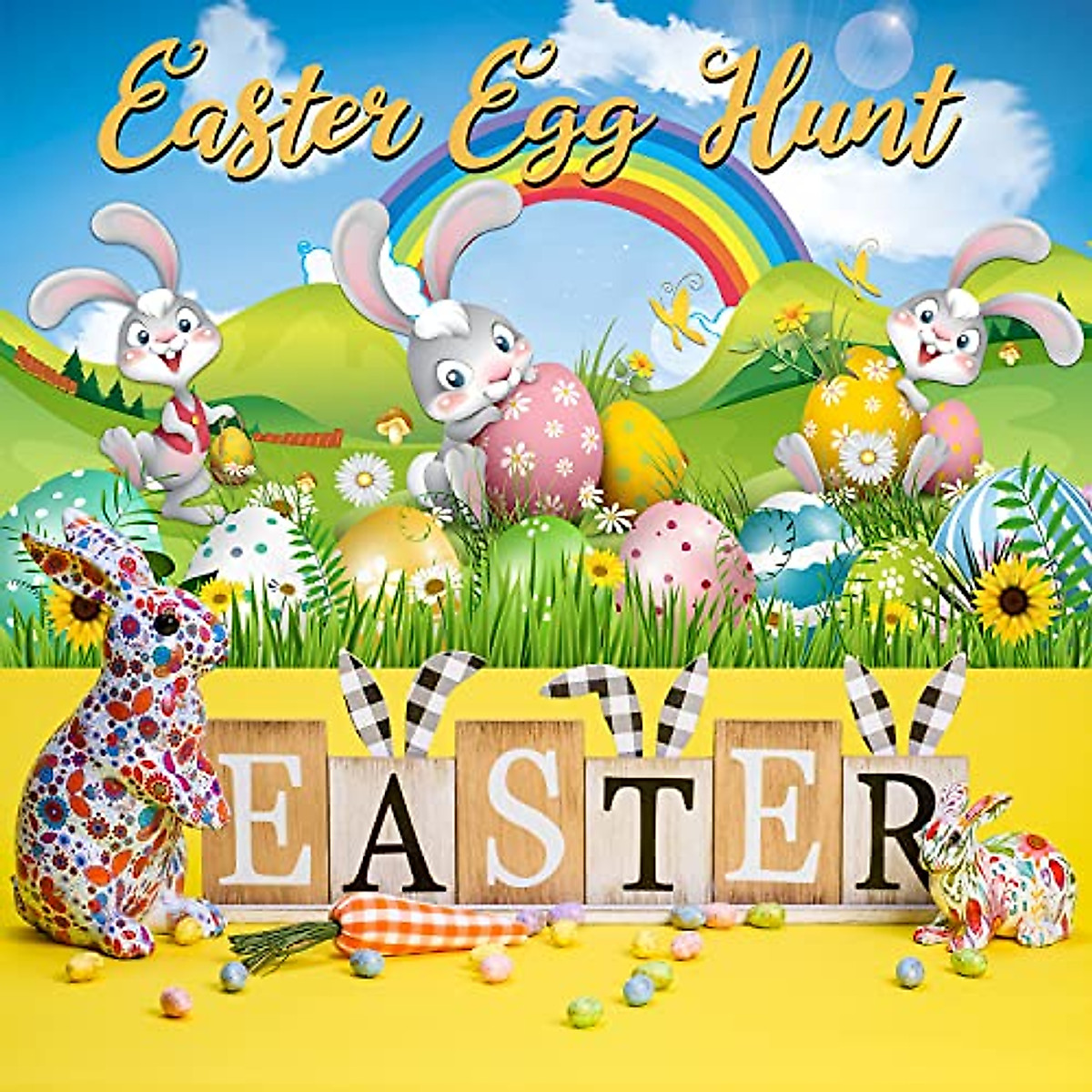 Easter Banner Easter Party Decorations Easter Egg Hunt Backdrops Banner Photo Backgrounds for Photography Photoshoot Kids Birthday Party Supplies 72 x 44 Inches