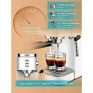 Gevi 20 Bar High Pressure Espresso Machines, Expresso Coffee Machine with Milk Frother for Espresso, Latte Macchiato, Cuppuccino,1.2L Water Tank, 1350W