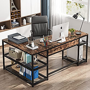 Tribesigns L Shaped Computer Desk, 63 Inch Lift Top Corner Desk with Storage Shelves, Industrial Height Adjustable Standing Desk Writing Table for Home Office, Rustic Brown