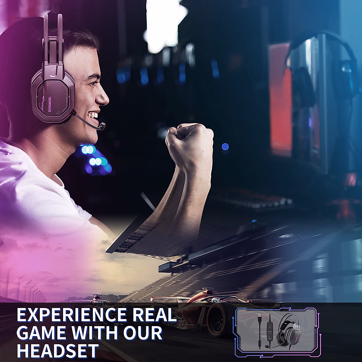 Shuomeng USB Pro Gaming Headset for PC - Computer Headphones with Microphone/Mic, SM-H2Pro 7.1 Surround Sound Wired Headset with LED RGB Light - Gaming Headphones for PS4/PS5,Console Laptop