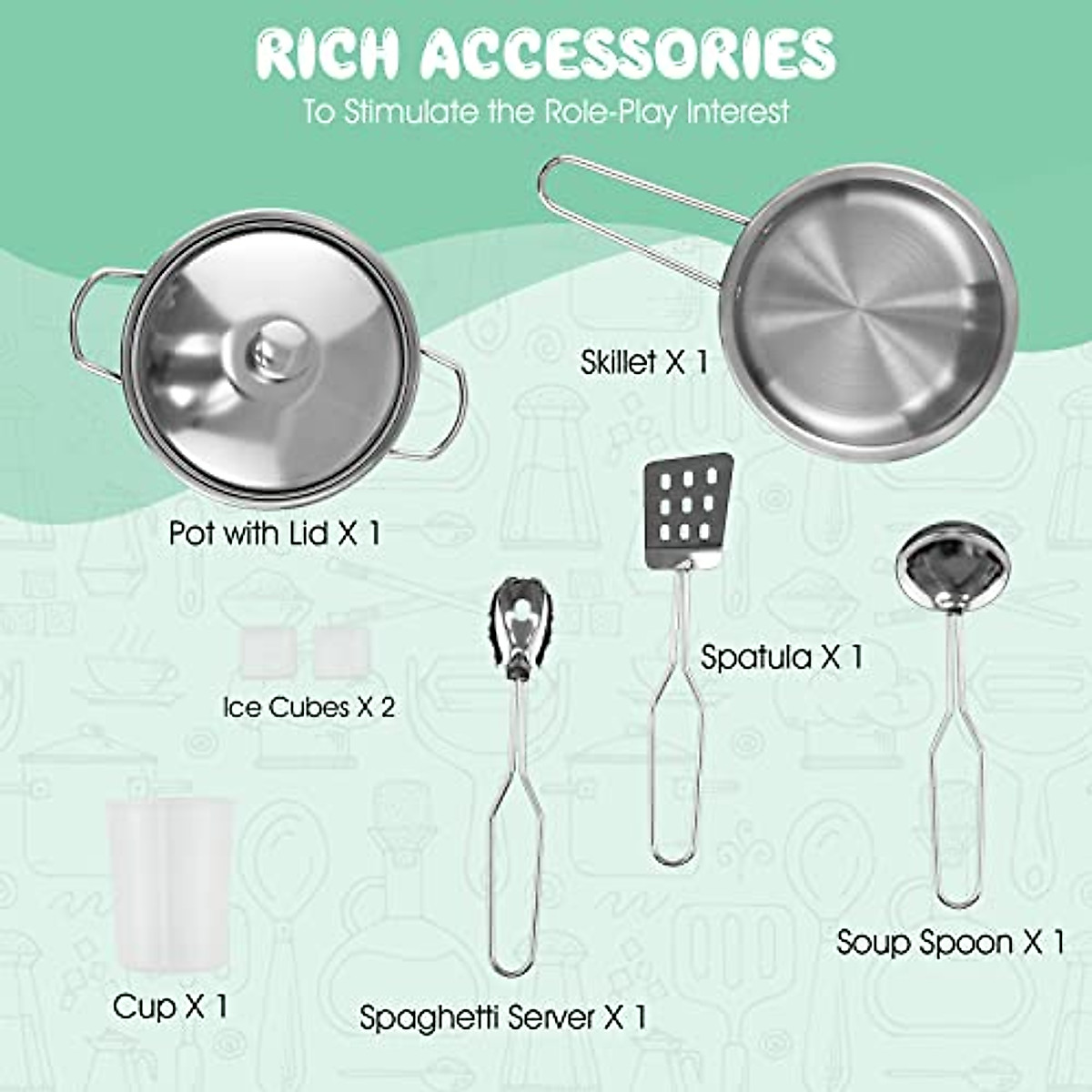 HONEY JOY Kids Wooden Kitchen Playset with Range Hood, Microwave, Sink, Utensils, Phone - With Lights & Sounds