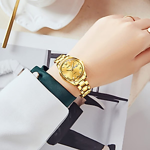 OLEVS Watches for Women 14k Gold Tone Ladies Watches Waterproof with Day and Date Stainless Steel Woman Wrist Watches,Simple Dress Small Face Lady Watch Fashion Elegant Classic Female Watches