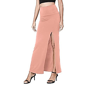 Urban CoCo Women's Vintage High Waist Bodycon Split Maxi Skirt(Pink,L)