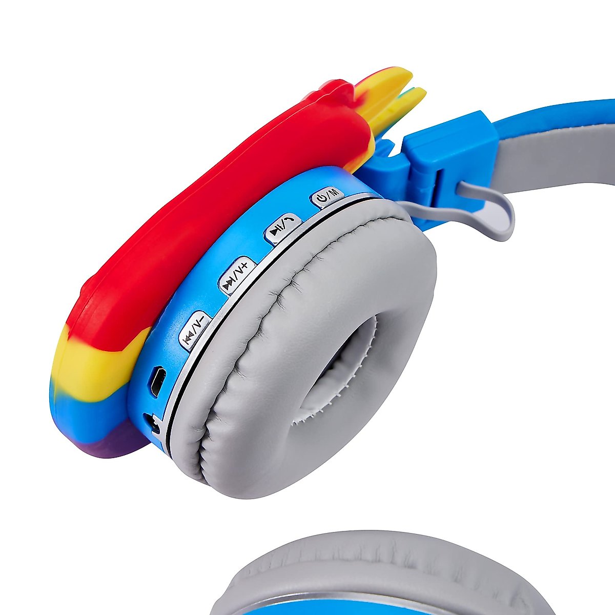 Wireless Bluetooth Noise Cancelling Over-Ear Headphone Silicone Fidget Pop Built-in Mic On-Ear Stereo Headset for Smartphone Tablet Computer (Rainbow Unicorn)