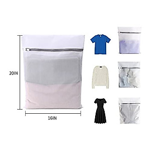 JELBOLIN Laundry Bag Mesh Wash Bags for Delicates Bra, 3 PCS Large Washing Bags with Zipper for Lingerie Clothes, Travel Net Cleaning Bag for Garment Socks 16" x 20"