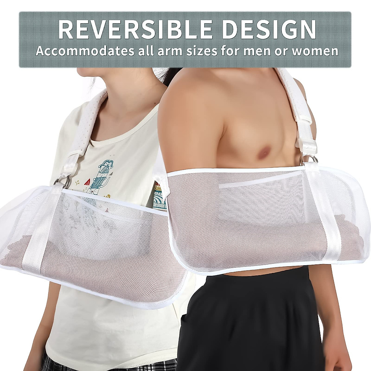 YAVOUN Breathable Mesh Arm Sling for Shower - Adjustable, Slings for Arm Torn Rotator Cuff Injury, shower sling for shoulder, Elbow, Wrist, Sling Forearm - Right Left Arm for Men Women (White)