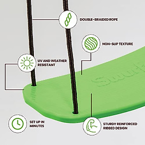 Swurfer Kick Stand Up Surfing Tree Swing Outdoor Swings for Kids Up to 150 Lbs - Hang from Up to 10 Feet High - Includes 24" SwingBoard, UV Resistant Rope, & Handles, Green