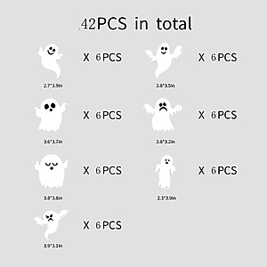 3D Halloween Cute Ghost Stickers Decor 42 Pcs Ghost Wall Halloween Decorations Reusable Self-Adhesive White Ghost Wall Decals Halloween Party Supplies for Gothic Home Window Door Wall Room Decor