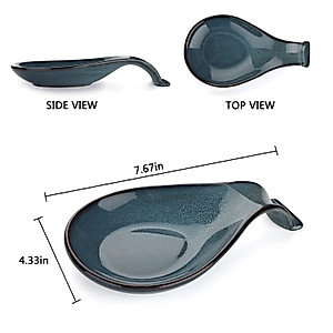 Ceramic Spoon Rest for Stove Top Spoon Holder for Kitchen Counter Utensil Holder for Ladle Tong Forks Coffee Spoon Rest (Blue)