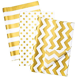 80 Sheets Gold White Tissue Paper Bulk - Artdly 14"x20" Metallic Tissue Paper Gift Wrap Paper Set with Stripe, Polka Dot, Wave Gold Design Patterned for Birthday, Graduation, DIY and Craft, Gift Bags