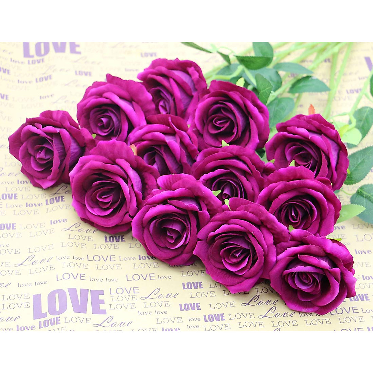 Olrla Fuchsia Artificial Rose Flower, 10 Faux Purple Roses Velvet Flower for Wedding Bouquets Home Office Garden Party Centerpiece Decoration (Purple 10)
