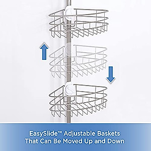 Kenney EasySlide Adjustable Corner Pole Caddy, Brushed Nickel