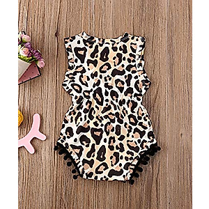 Newborn Kids Baby Girls Clothes Floral Jumpsuit Romper Playsuit Backless Ruffle Headband Sunsuit Outfits (Leopard, 6-12 Months)