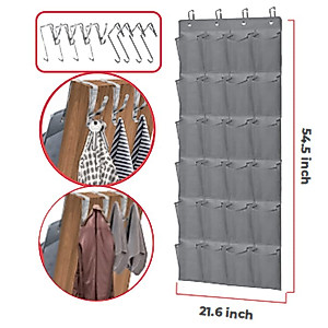 MERB HOME door Shoe Storage Organizer with 24 large pockets! 8 hooks included! 4 regular hooks and four special double-sided hooks for hanging coats or towels on the other side - Foldable Organizer