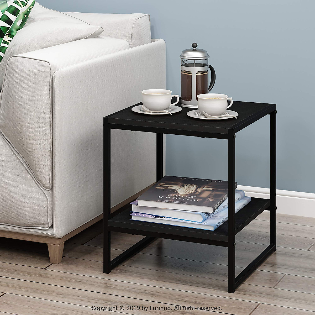 FURINNO Camnus Modern Living 2-Tier End Table, Americano, 15.9 in x 15.75 in x 18 in