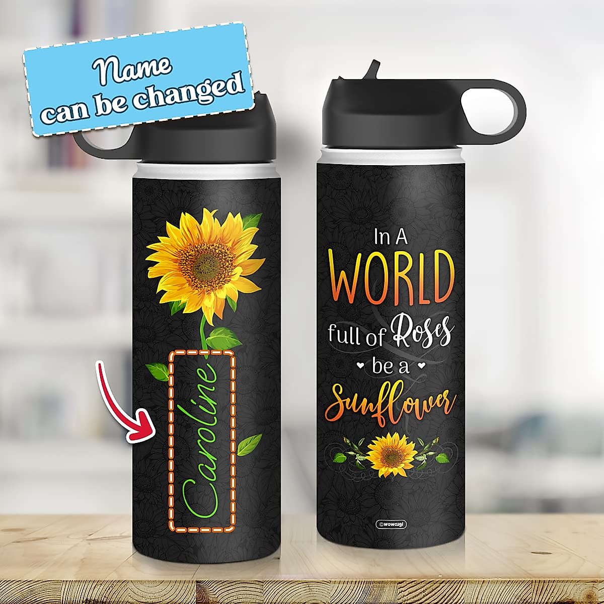 wowcugi Sunflower Gifts Personalized Sunflower Water Bottle 12oz 18oz 32oz Insulated Stainless Steel Travel Cup Sports Bottles Birthday Christmas Custom Sunflowers Gift for Girls Kids Women