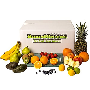 Boxed Greens 20lbs Organic Fruit Gift Basket - Box Includes Bananas, Apples, Oranges, Pears, Kiwis, Berries, Lemons, Limes, Pineapple - Great Gift for Family, Friends, & Coworkers - Fresh Fruit Assortment