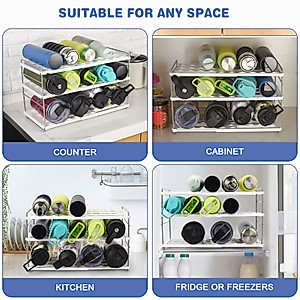 Vibrille Expandable Water Bottle Organizer for Cabinet - Height Adjustable 3-Shelf Water Bottle Storage Holder Rack for Kitchen Organization, White