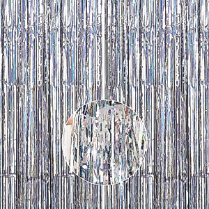 PartyWoo Foil Fringe Curtains Silver, 2 pcs 3.3x6.6 ft Silver Streamers, Fringe Backdrop, Tinsel Backdrop, Tinsel Curtain, Metallic Door Shimmer, Birthday Party Streamers, Christmas Decorations