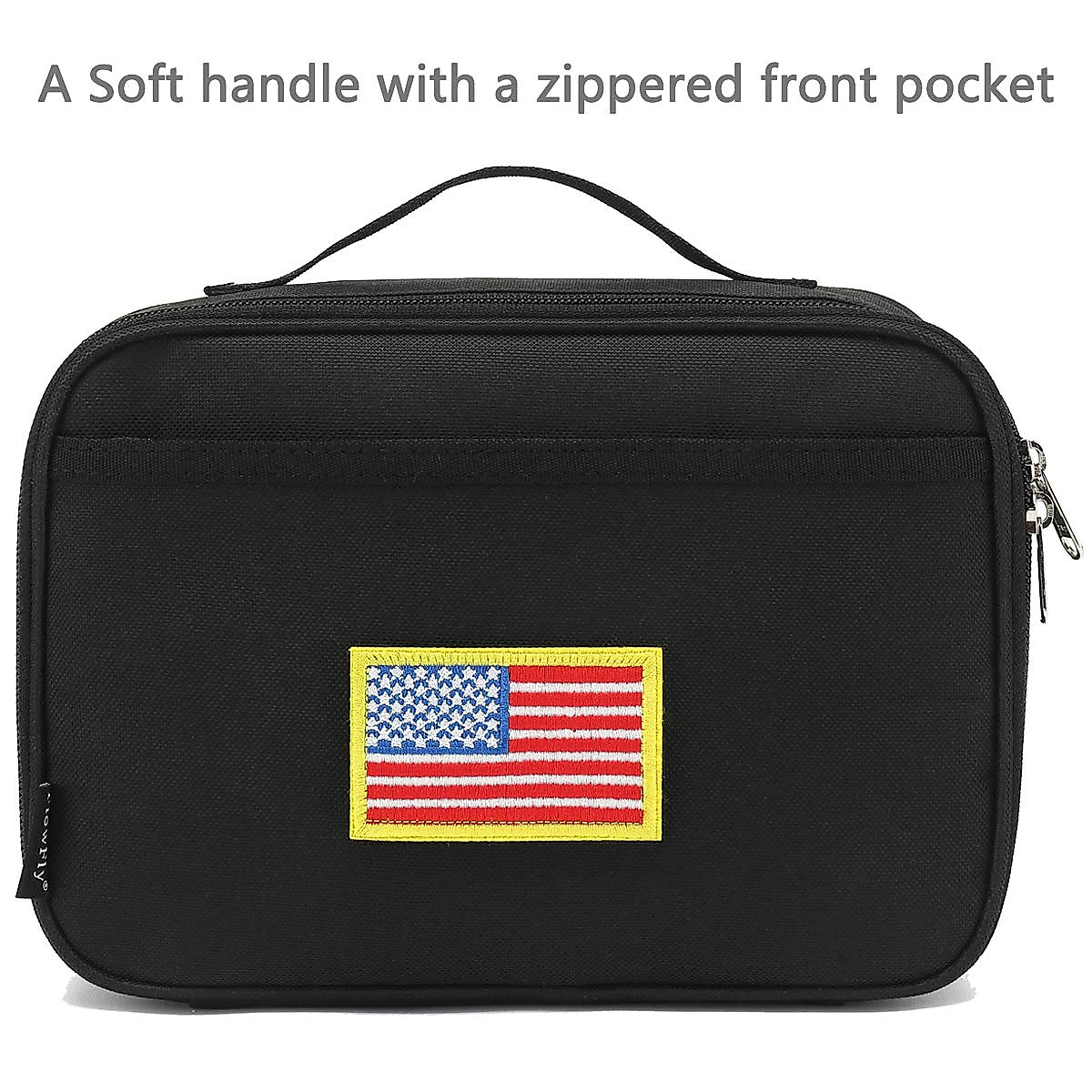 FlowFly Kids Lunch box Insulated Soft Bag Mini Cooler Back to School Thermal Meal Tote Kit for Girls, Boys, Black Free USA Flag Patch Included