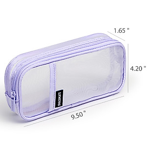 SPACEMATE Pencil Case Pouch Bag School Supplies for Girls and Boys, Clear Mesh Aesthetic Pen Case, Large Big Capacity Zipper Stationery Bag for Women Men Adults, Purple, 1000ml