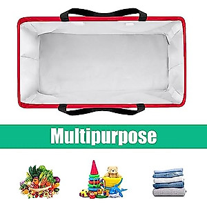 KQNZT Reusable Grocery Bags, Large Foldable Reusable Shopping Tote Bags Bulk for Groceries, Waterproof Kitchen Cloth Produce Bags with Long Handles, Pink White Wave Dot Fashion