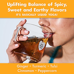 Big Heart Tea Co. Ginger Turmeric Tea, Certified Organic Tea Bags (10 Count) Herbal Caffeine Free Blend with Adaptogenic Tulsi, Peppercorn, Cinnamon - Cup of Sunshine